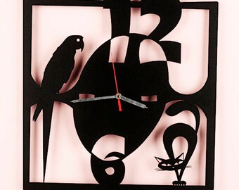 Cat wall clock | Etsy