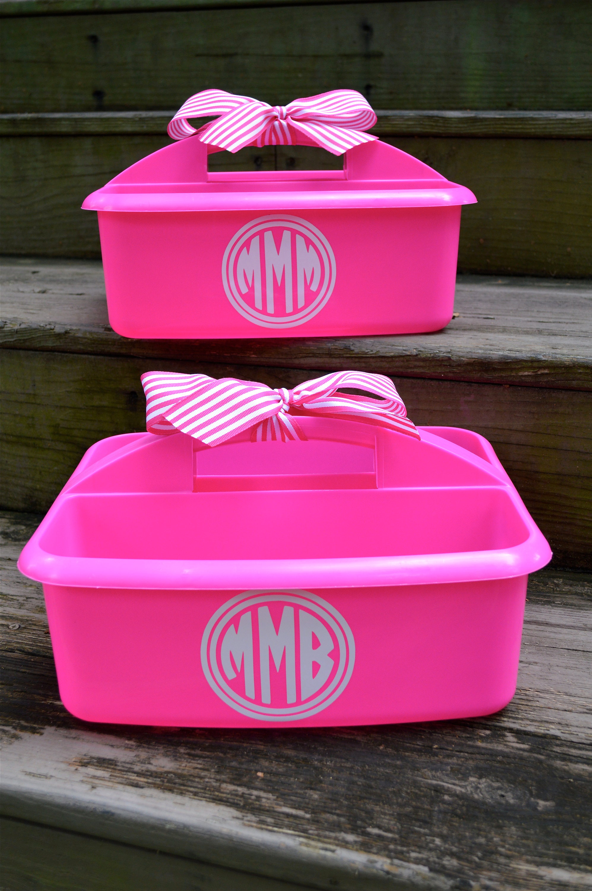 Personalized Hot Pink Shower Caddy with Double Circle and