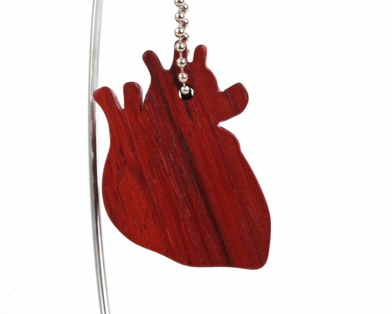 Anatomical Heart Key Chain Wood Anatomy Key Fob Science