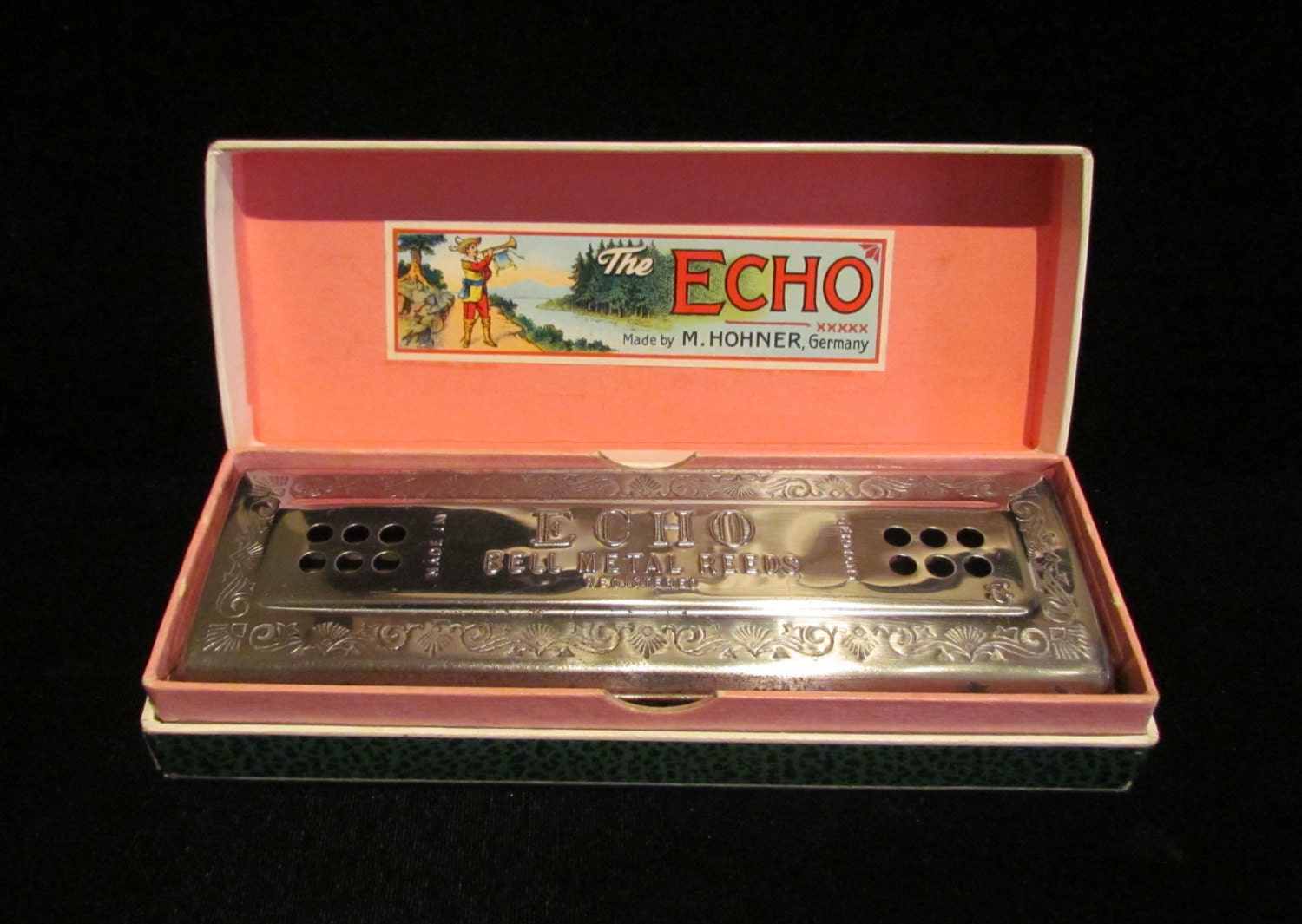 1930s Vintage M. Hohner Echo Harp Harmonica Tremolo Harmonica