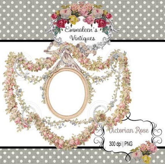Vintage Shabby Victorian Rose Frame Digital Download