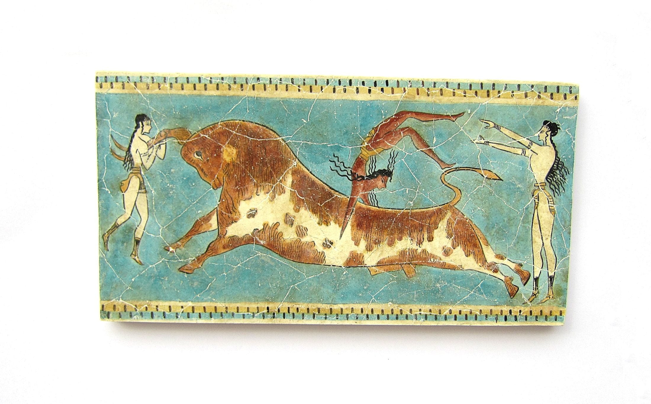 Minoan Bull leaping fresco painting from Knossos Crete