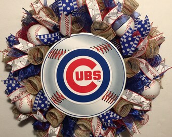 Chicago cubs baseball wreath Cubs front door wreath cubs