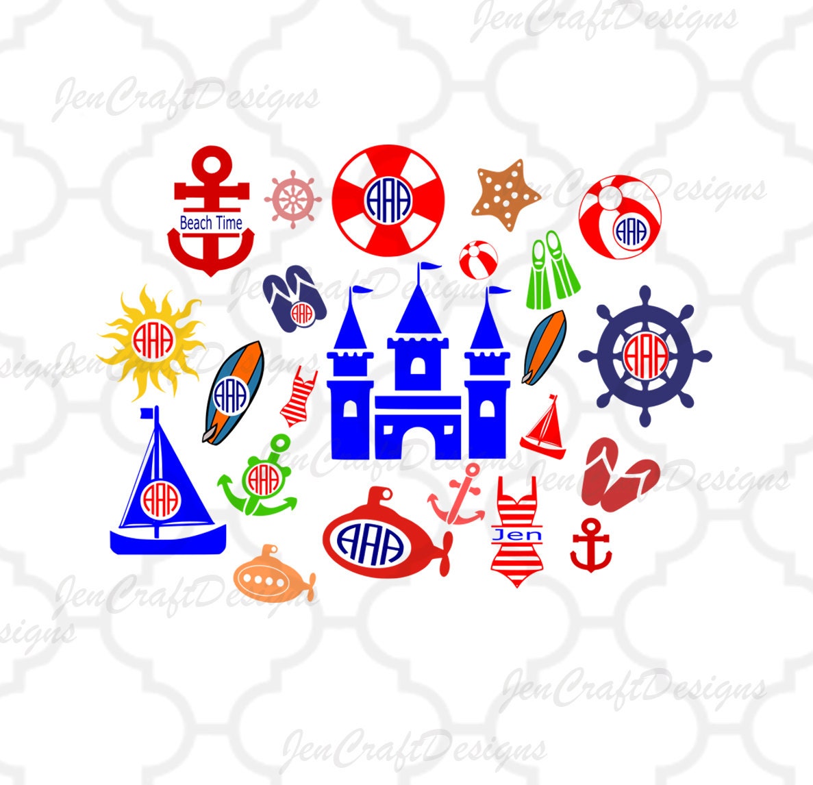 Summer SVG Beach Monogram Frame set Ocean SvgDxfEpspngAi