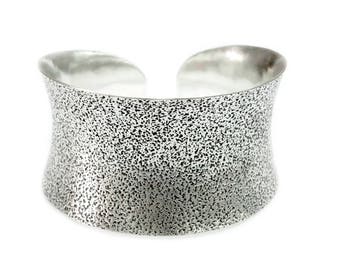 Handmade Sterling Silver Extra Wide Cuff Bracelet Scratched