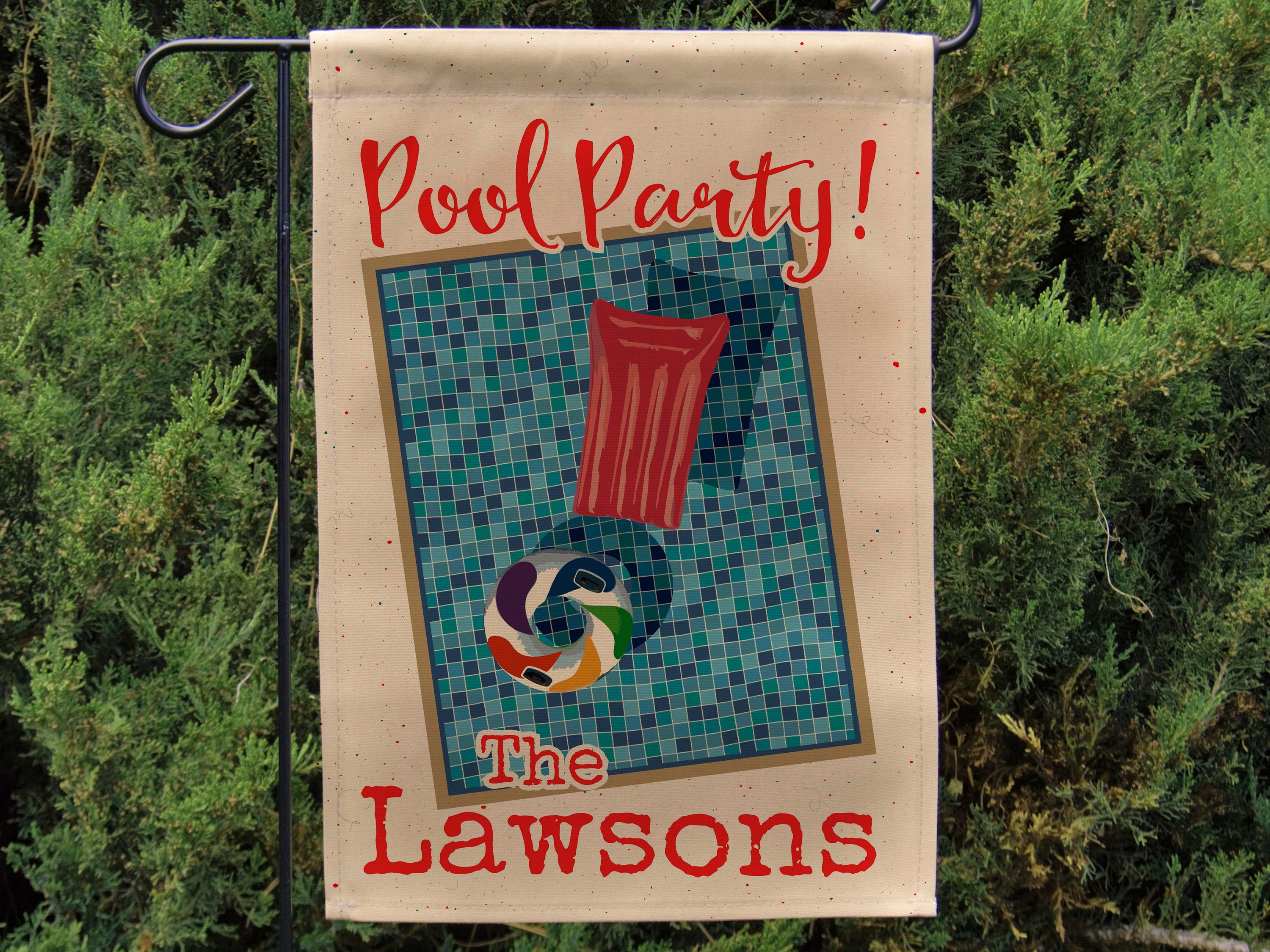 Personalized Pool Party Summer Garden Flag or Wall Hanging