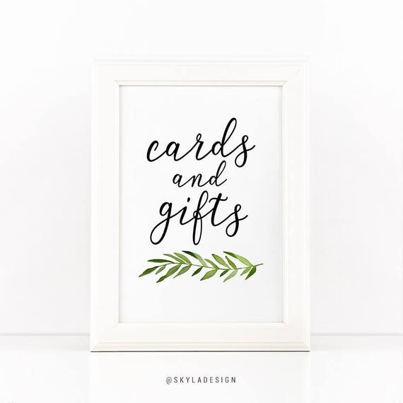 Cards and gifts printable wedding sign Green leaves Cards