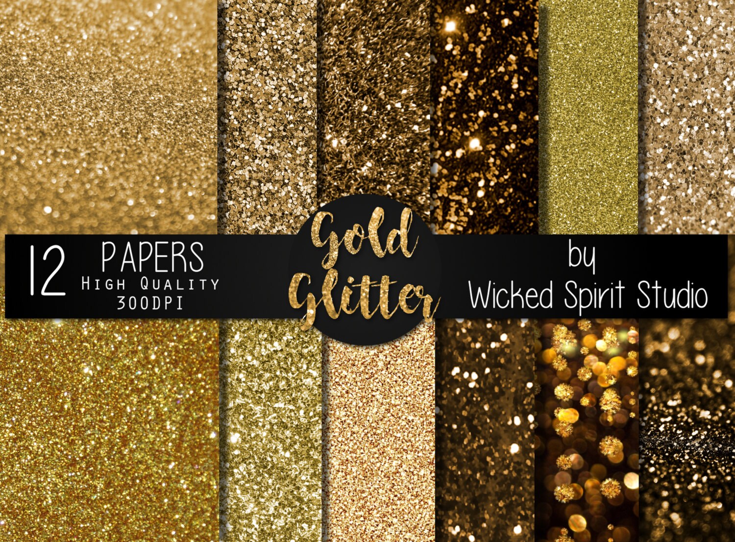 Gold Glitter Scrapbook Paper Set/ INSTANT DOWNLOAD/ Printable/