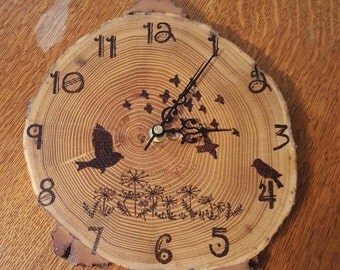 Wood burned clock | Etsy