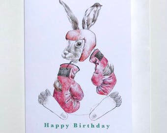 Rabbit birthday card | Etsy