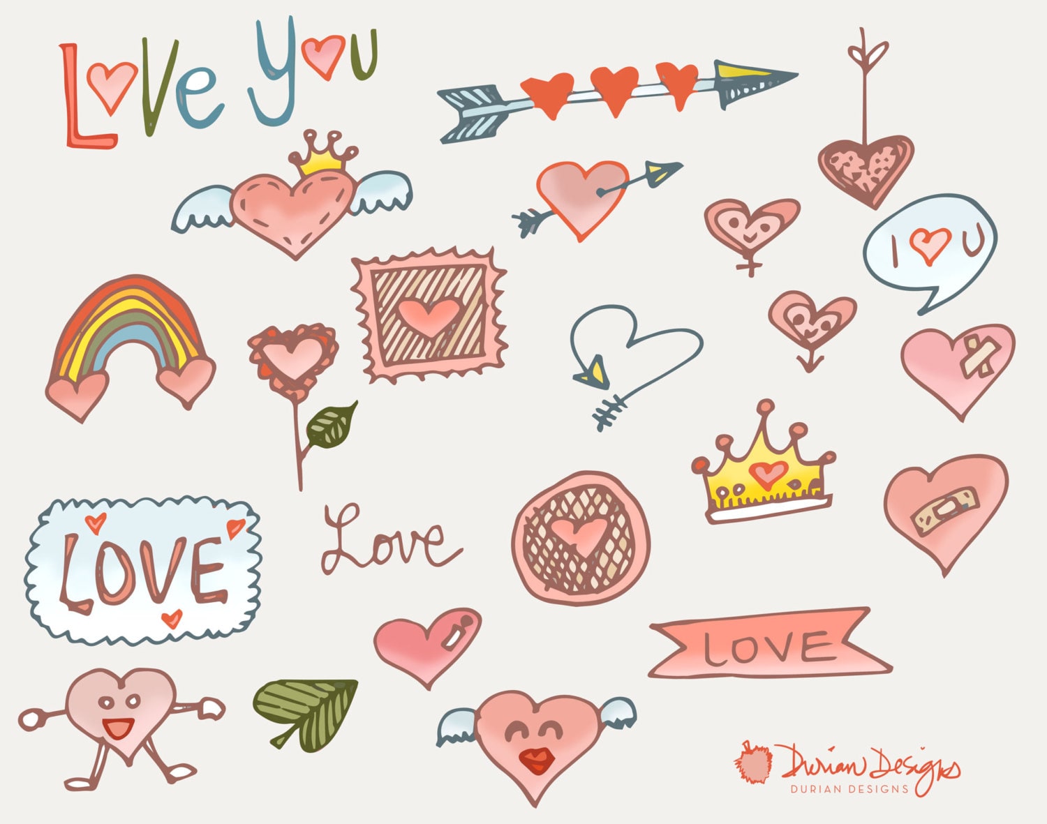 SALE Cute pink hearts doodles clipart commercial use