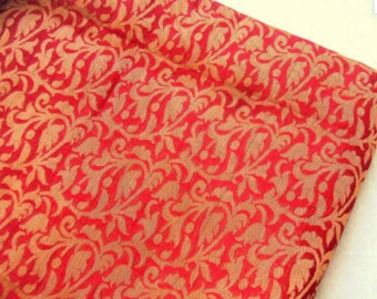 Red brocade fabric | Etsy