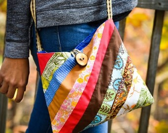 Items similar to Long Leather Strap Fabric Purse on Etsy