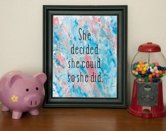 Items similar to Motivational Text Girl Art. "She Decided She Was Worth ...
