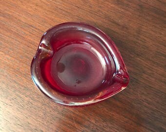 Red glass ashtray | Etsy