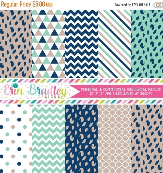 60% OFF SALE Blue and Beige Digital Paper by ErinBradleyDesigns