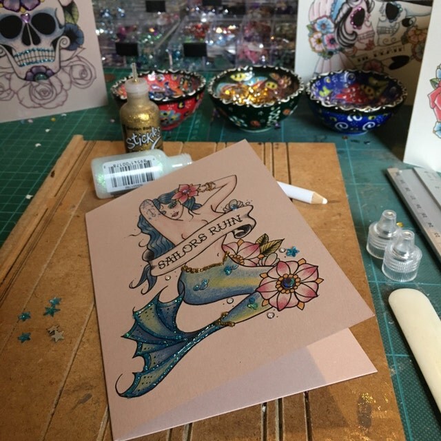 Tattoo Flash handmade cards stationery and by VickiliciousDesigns