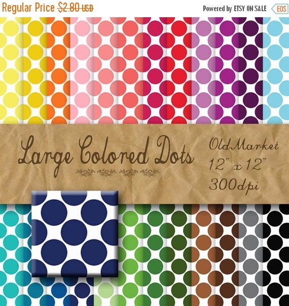 50% Off Sale Large Colored Dots Digital Paper by OldMarket