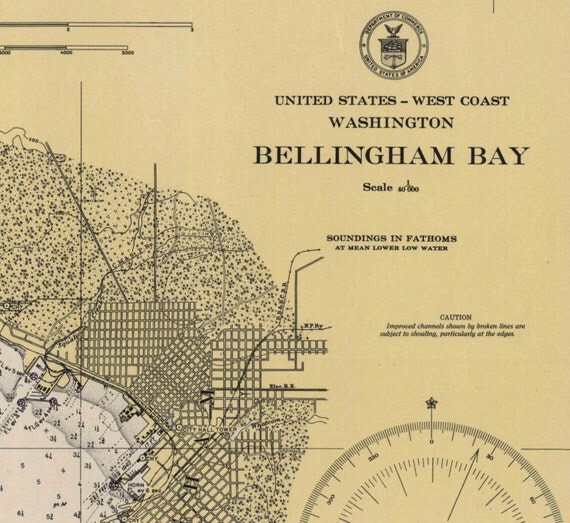 Bellingham Bay 1946 Nautical Map Washington Reprint PC by Oldmap