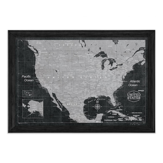 Travel Map Modern United States Slate Black Modern Slate