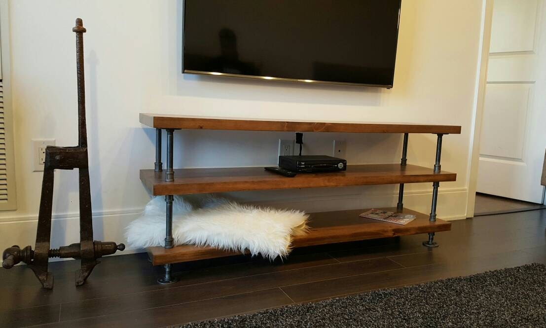 Industrial pipe and wood console table by PipeAndWoodDesigns