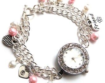 Watch charm bracelet | Etsy