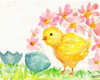 Baby Chick Art Baby Chicken Print. Farm Nursery Art Barn