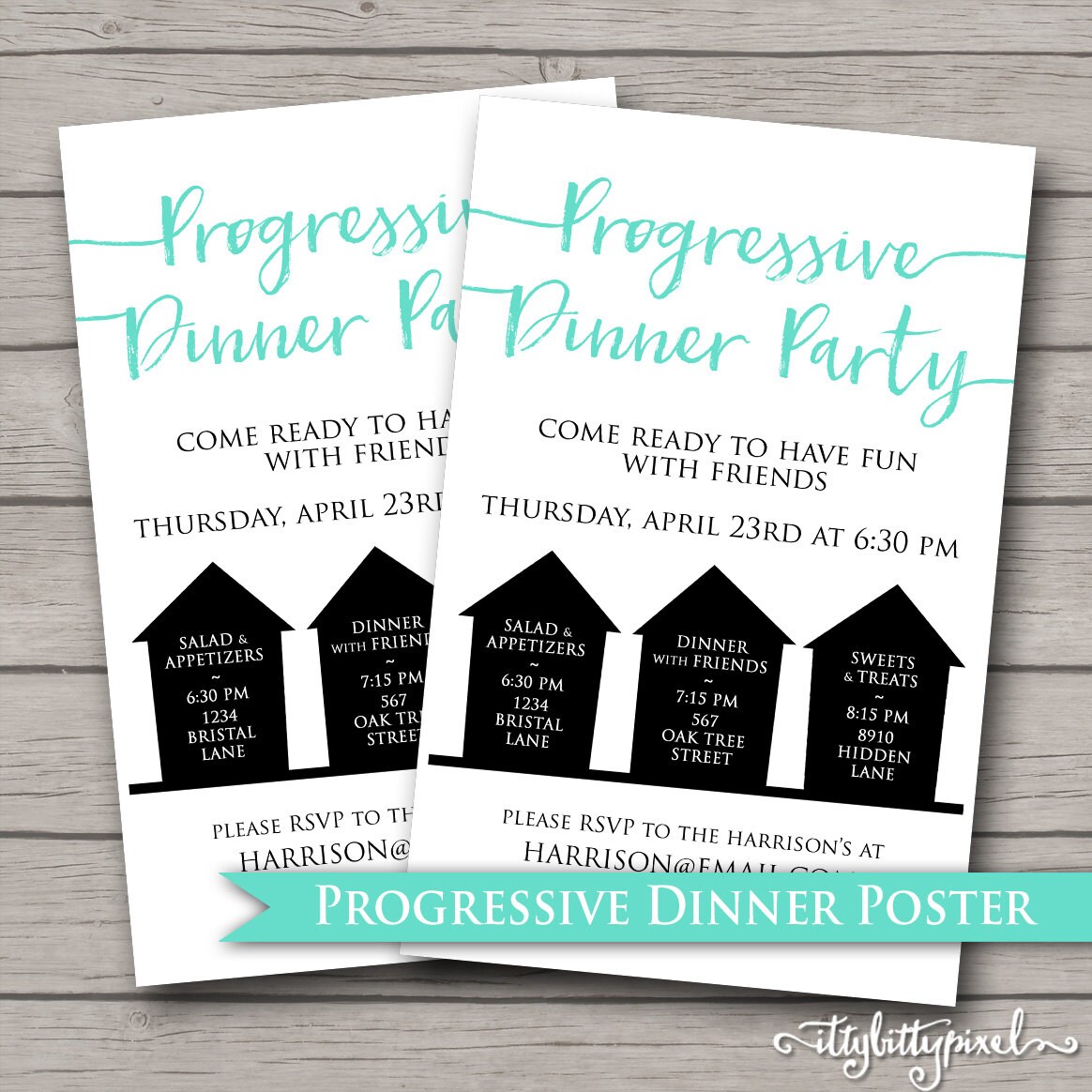 Progressive Dinner Party Poster Announcement Invitation