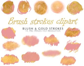 Gold Brush Strokes Clipart blush & gold metallic glitter