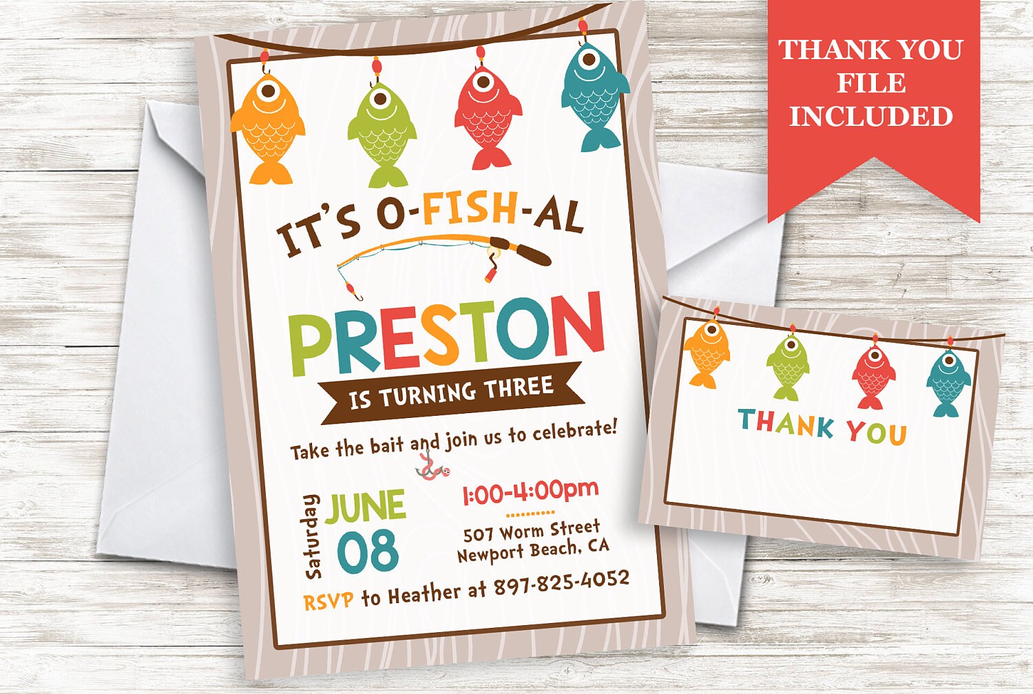 Fishing Birthday Invite Invitation Fish Kids Digital