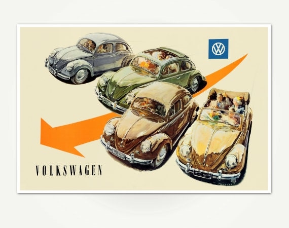 Volkswagen Beetle Advertising Poster Print Vintage