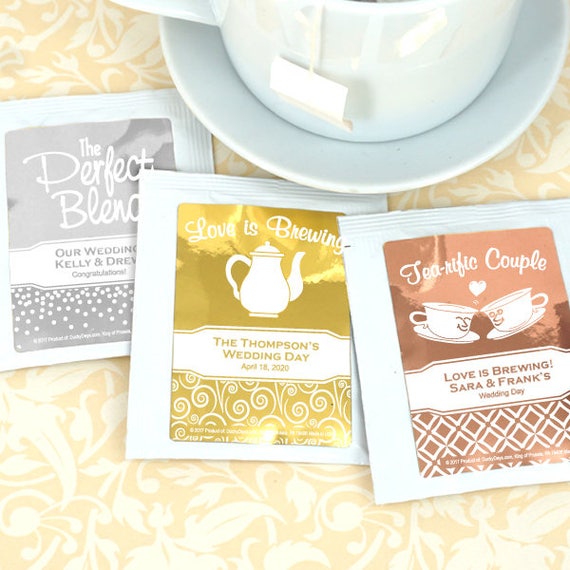 Wedding Favor Tea Personalized Metallic Foil Tea Favors Set