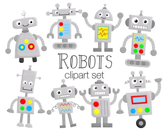 Robot Clipart Set Cute Robots Clip Art Designs Fun Robot