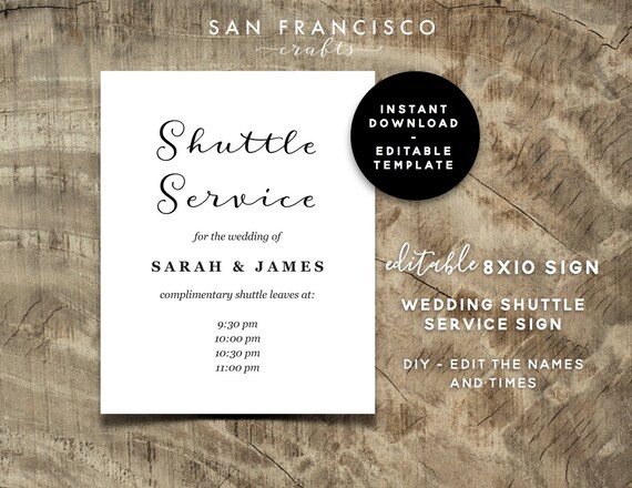 Wedding Shuttle Service Sign Editable by SanFranciscoCrafts