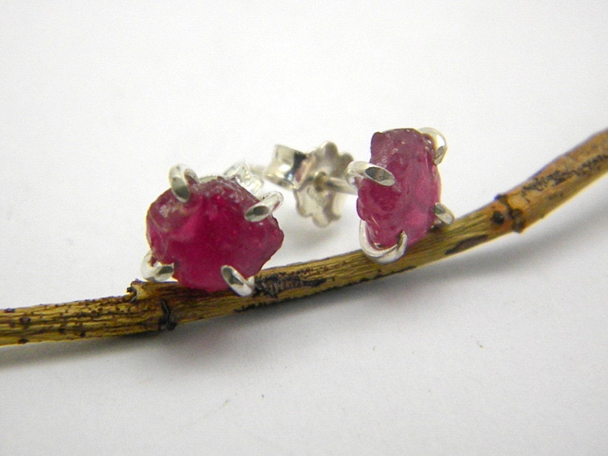 Raw ruby stud earrings sterling silver ruby by nikiforosnelly