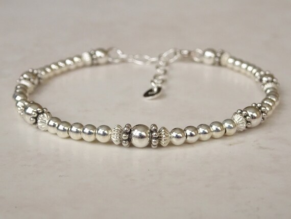Sterling Silver Bead Bracelet Beaded Silver Bracelet