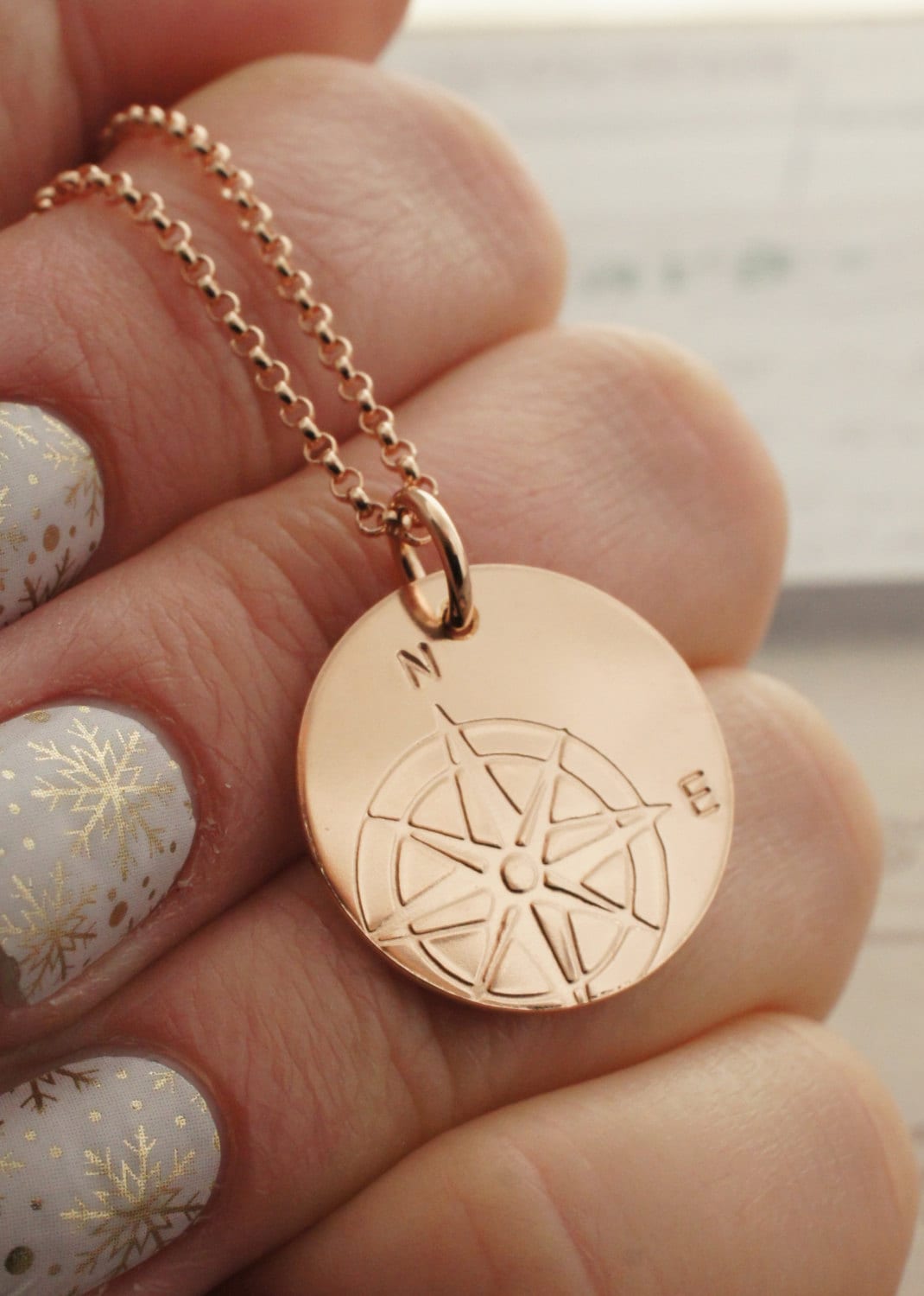 Rose Gold Filled Compass Necklace Compass Pendant in 14K