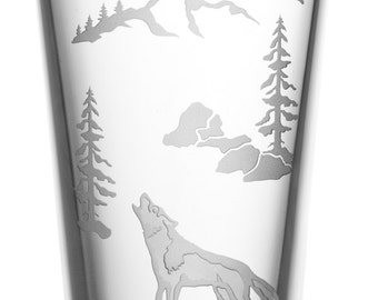 Etched wolf glass | Etsy
