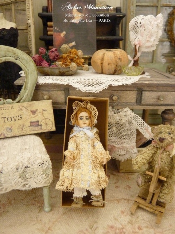 Miniature French antique doll Romantic ecru French old lace