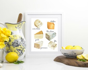 cheese print. illustration. Kitchen decor. Food art. gourmet.
