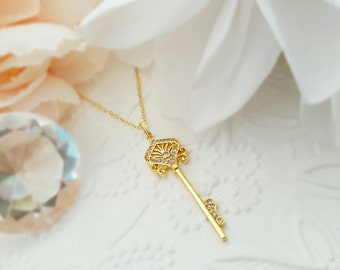 Gold key necklace | Etsy