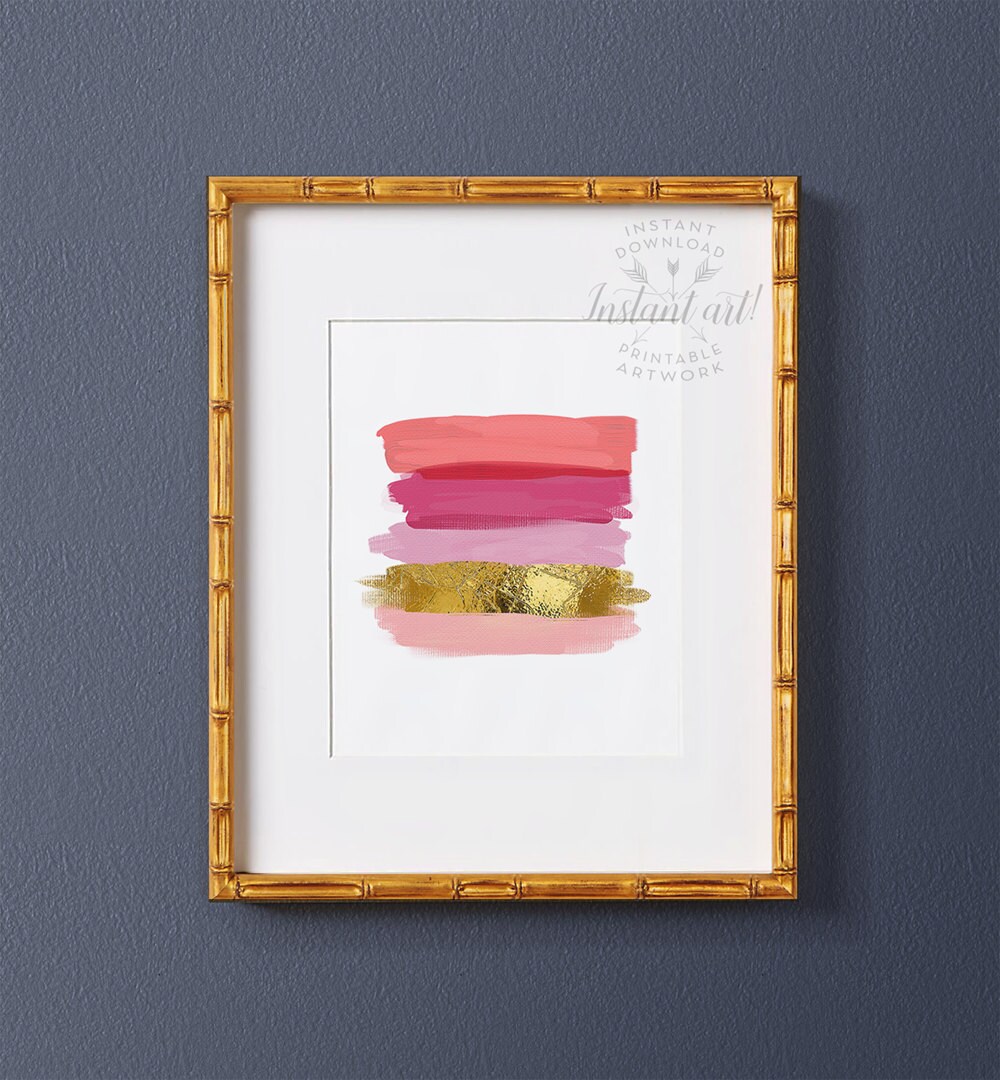 Pink and gold art PRINTABLE art Brushstroke art by TheCrownPrints
