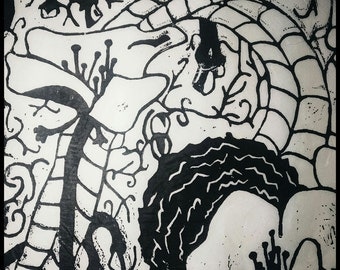 Abstract lino cut | Etsy