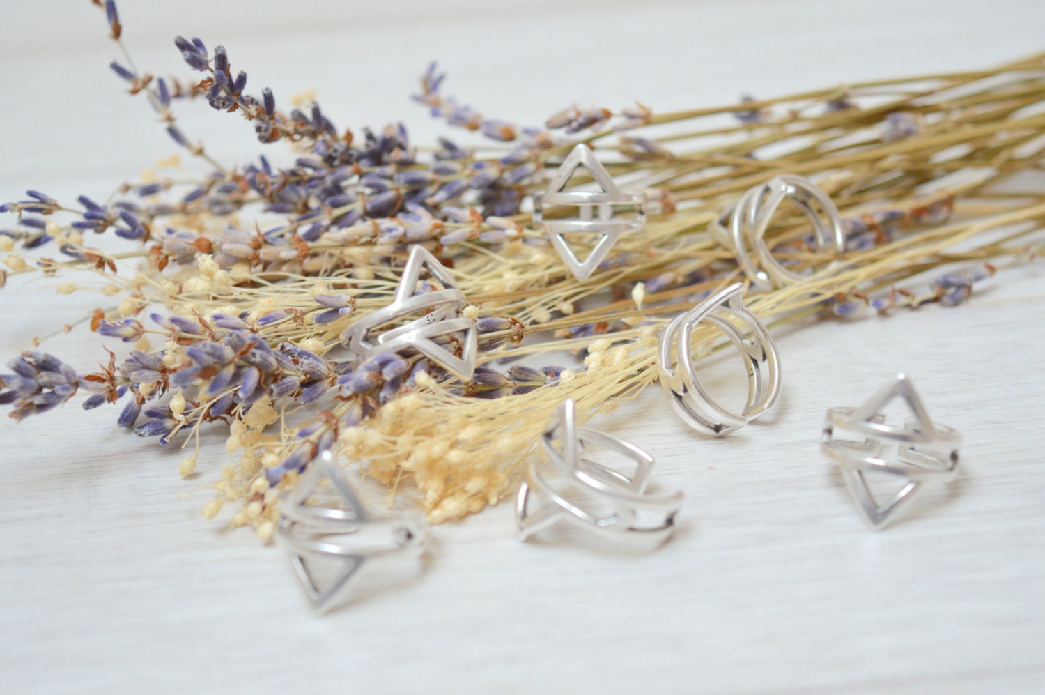 Bohemian Silver Statement Geometric Rhombus Wireframe Knuckle