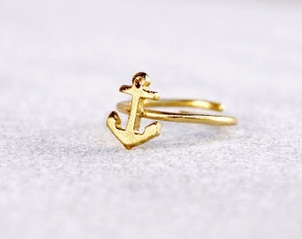 Gold anchor ring | Etsy