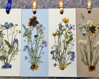 Set of 4 pressed flower bookmarks Quotes to amuse and
