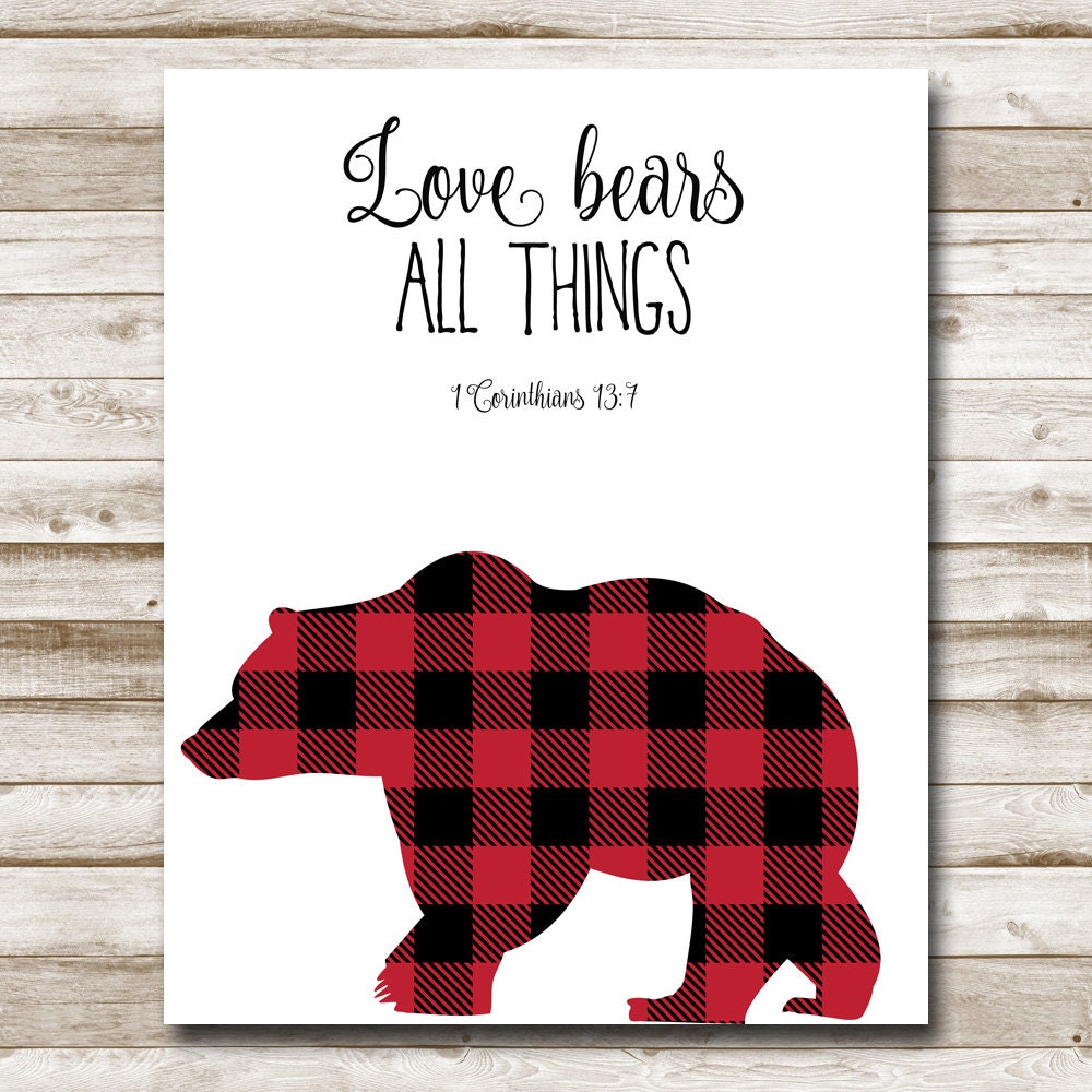 Love Bears All Things Bible Verse Printable Woodland Decor 5x7