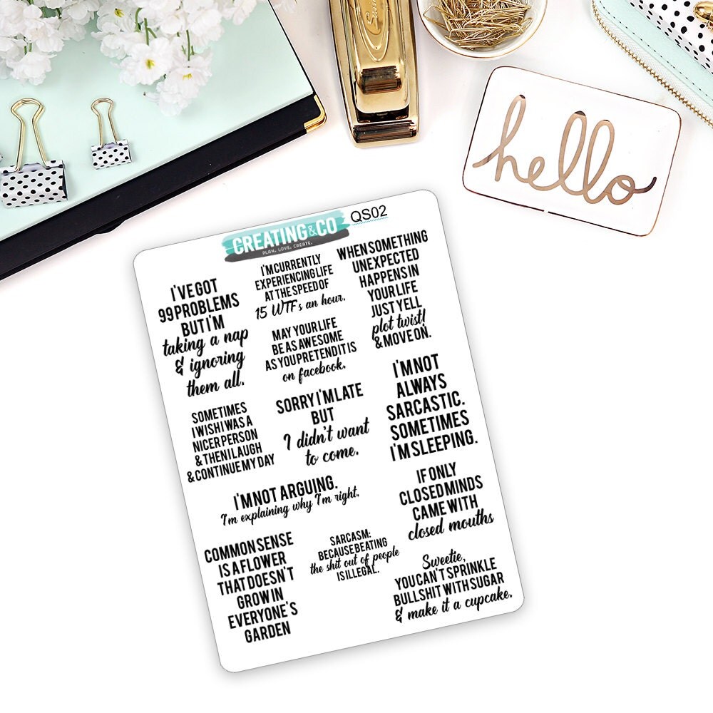 Sarcastic Funny Quote Planner Stickers for a Variety of