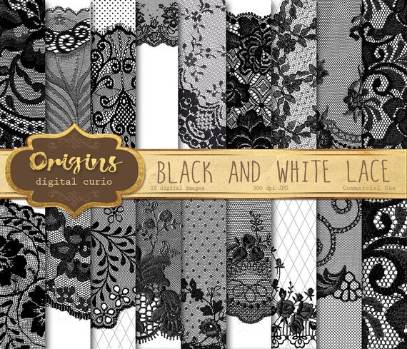 Black and White Lace Digital Paper black and white scrapbook