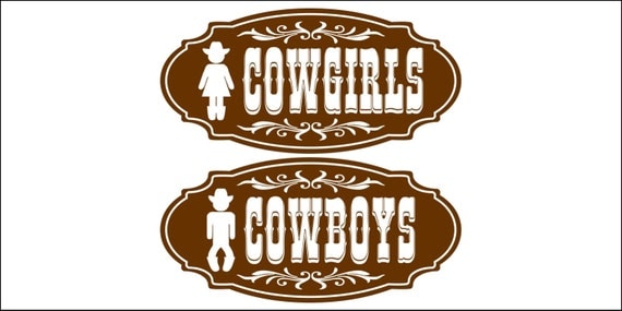 Engraved Cowboy & Cowgirl plastic restroom door signs